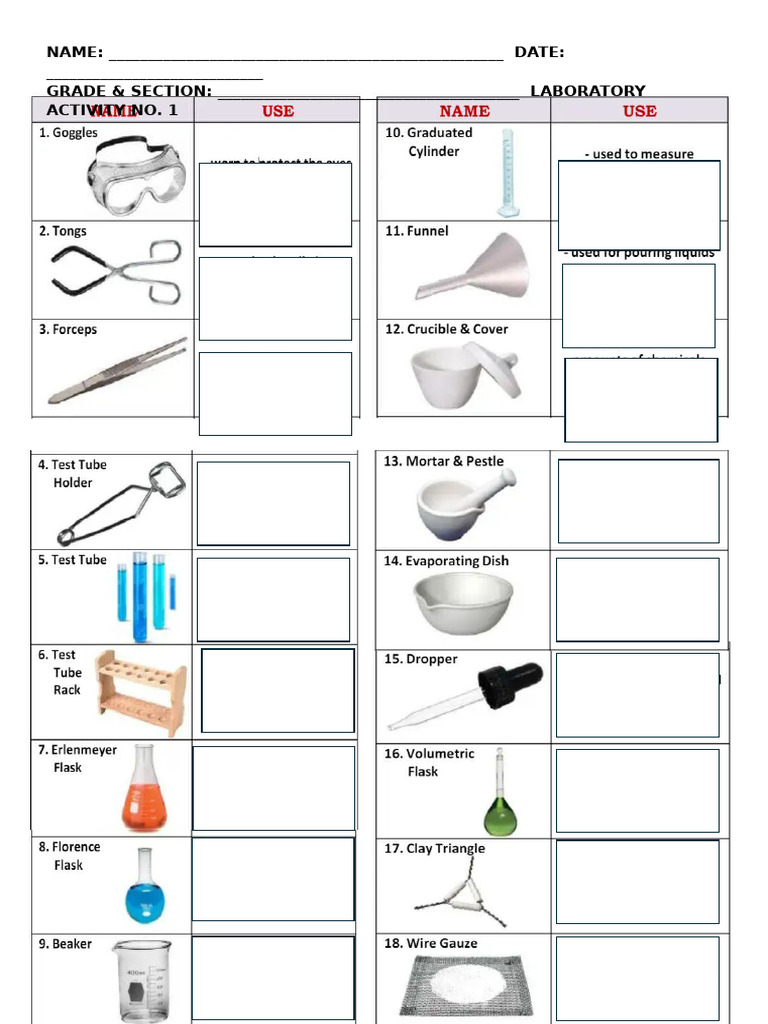 Science Laboratory Apparatus Activity | PDF