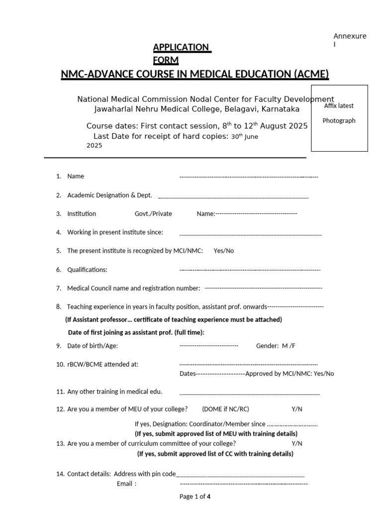 17 ACME 2025 Application Form | PDF