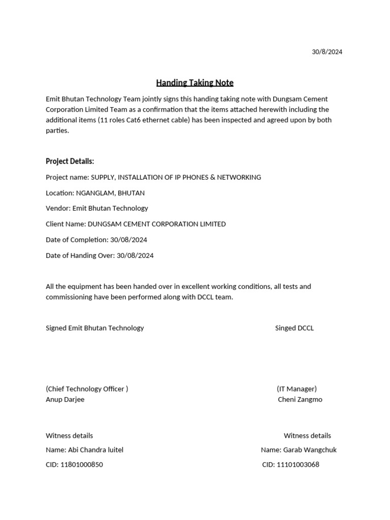 Handing Over Note for IP Phones Project | PDF