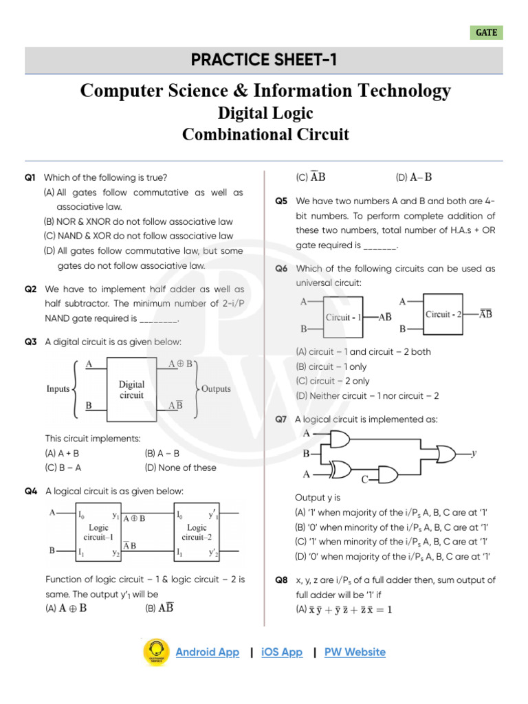 Combinational Circuit Practice Sheet 01668631d2750cc300185d96ce | PDF ...