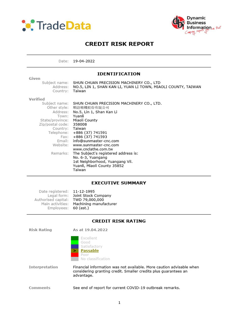 Credit Risk Assessment for Shun Chuan Machinery | PDF | Taiwan | Global ...