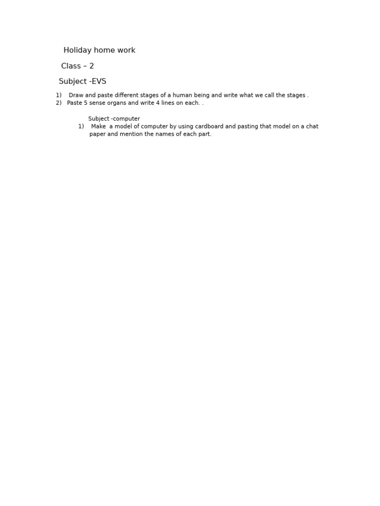 Class 2 Holiday HW | PDF