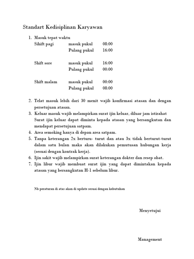 Standart Kedisiplinan Karyawan | PDF