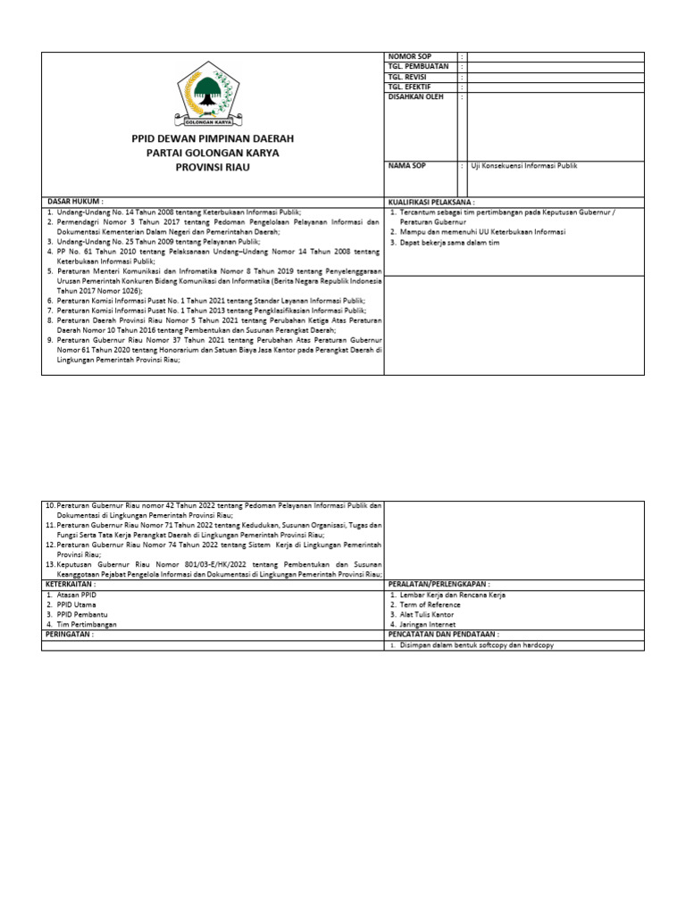 SOP Uji Konsekuensi Publik PPID Golkar | PDF