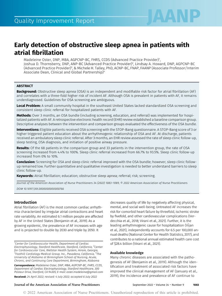 Early Detection of Obstructive Sleep Apnea In.9 | PDF | Sleep Apnea ...