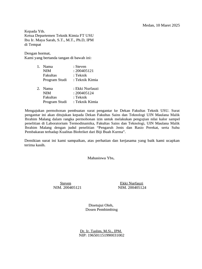 Surat Permohonan Lab | PDF