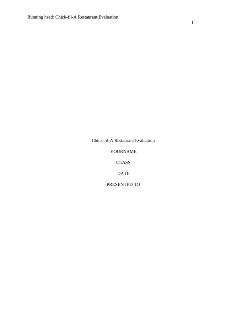 Chick-fil-A Restaurant Evaluation - 3 Pages (APA Format) | PDF ...