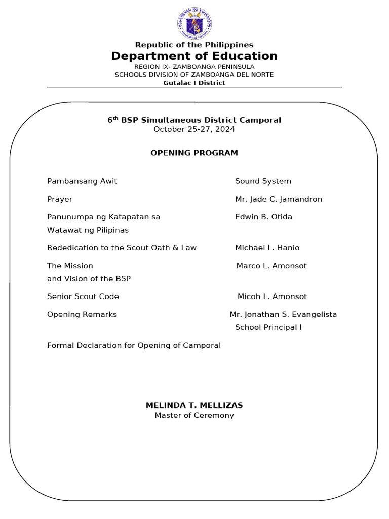 6th BSP District Camporal Program | PDF