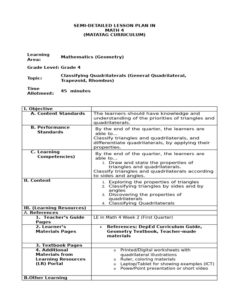 Lesson Plan For Mathematics | PDF | Euclidean Geometry | Elementary ...