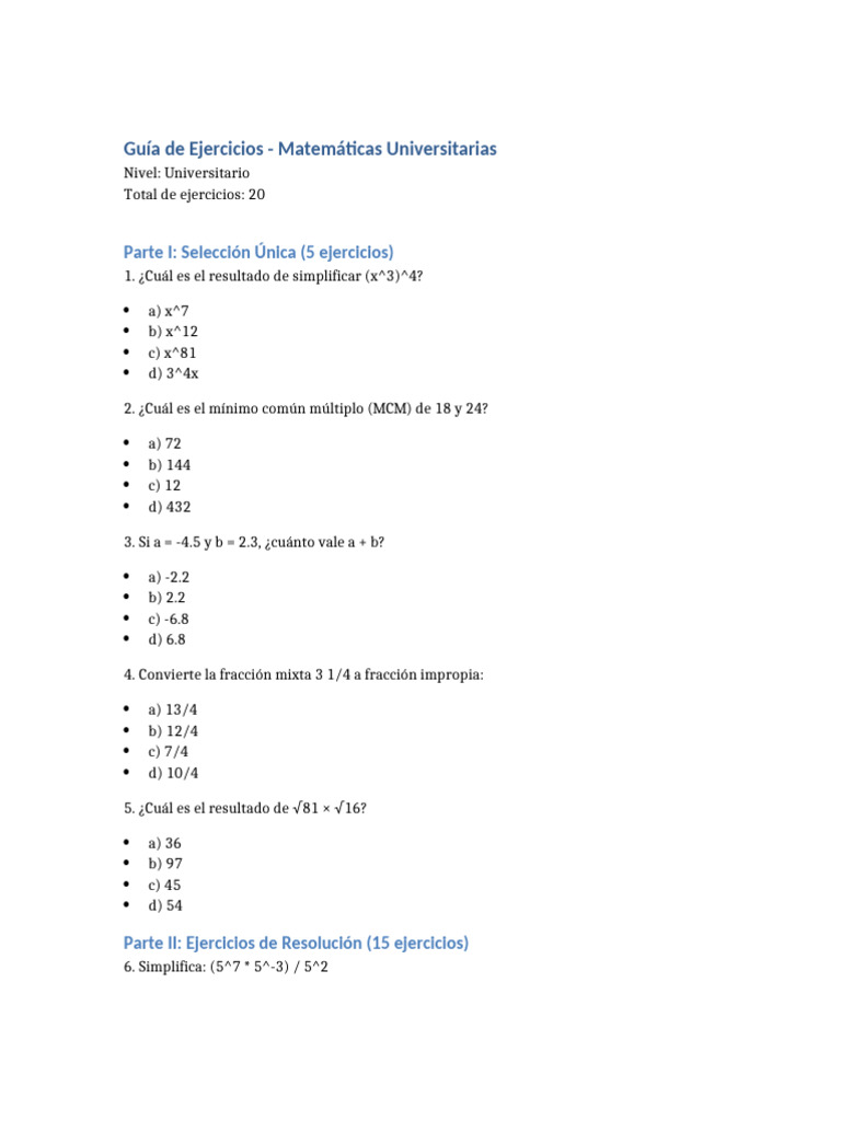 Ejercicios de Matemáticas Universitarias | PDF