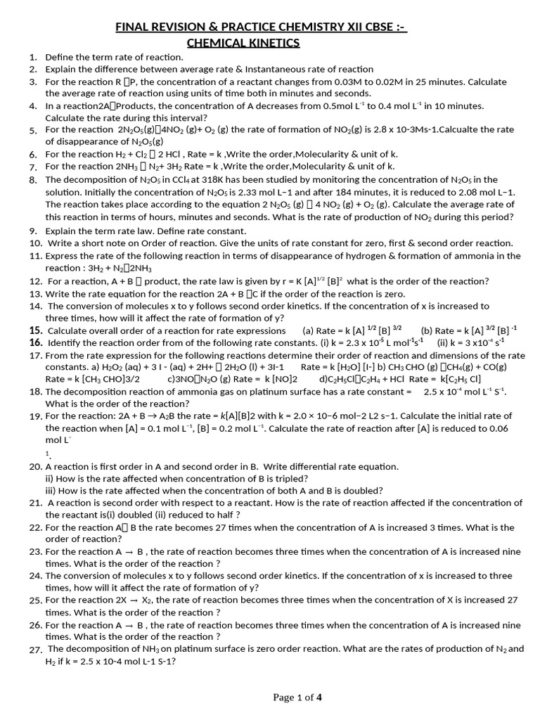 Chemical Kinetics Revision | PDF | Reaction Rate | Chemical Reactions