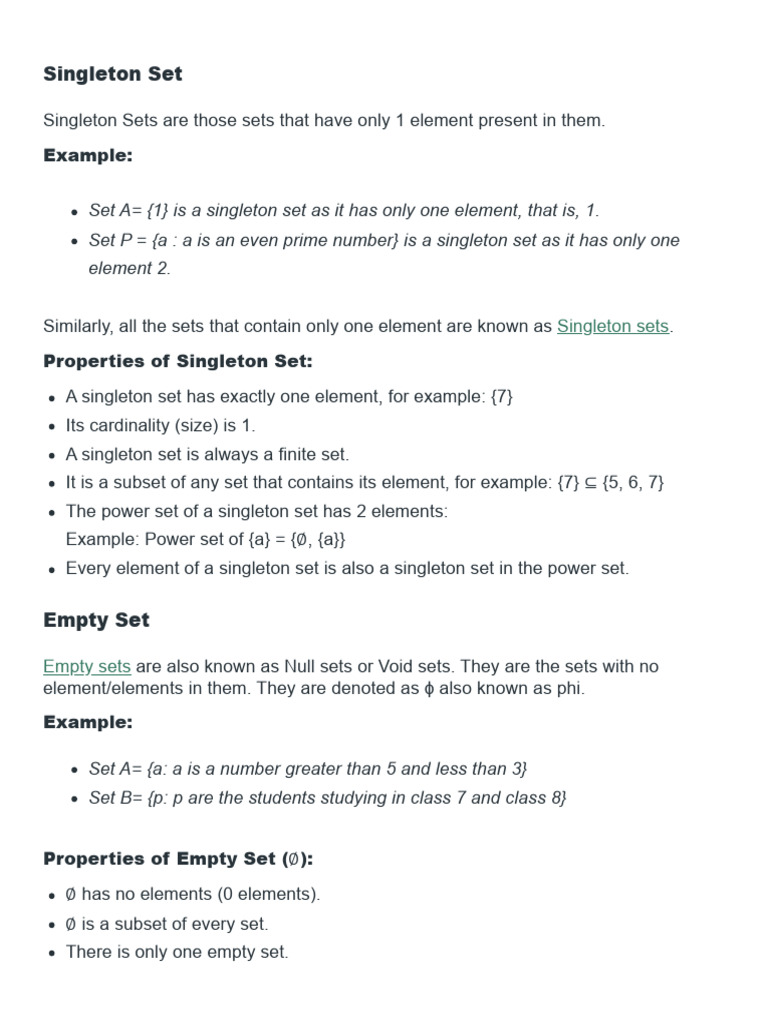 Types of Sets - GeeksforGeeks | PDF | Set (Mathematics) | Empty Set