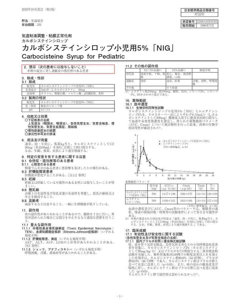 581120 2233002Q1159 1 03 カルボシステインシロップ小児用5%「NIG」 | PDF