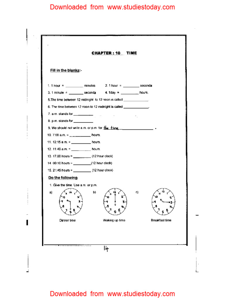CBSE Class 4 Maths Revision Worksheet 165 Time | PDF