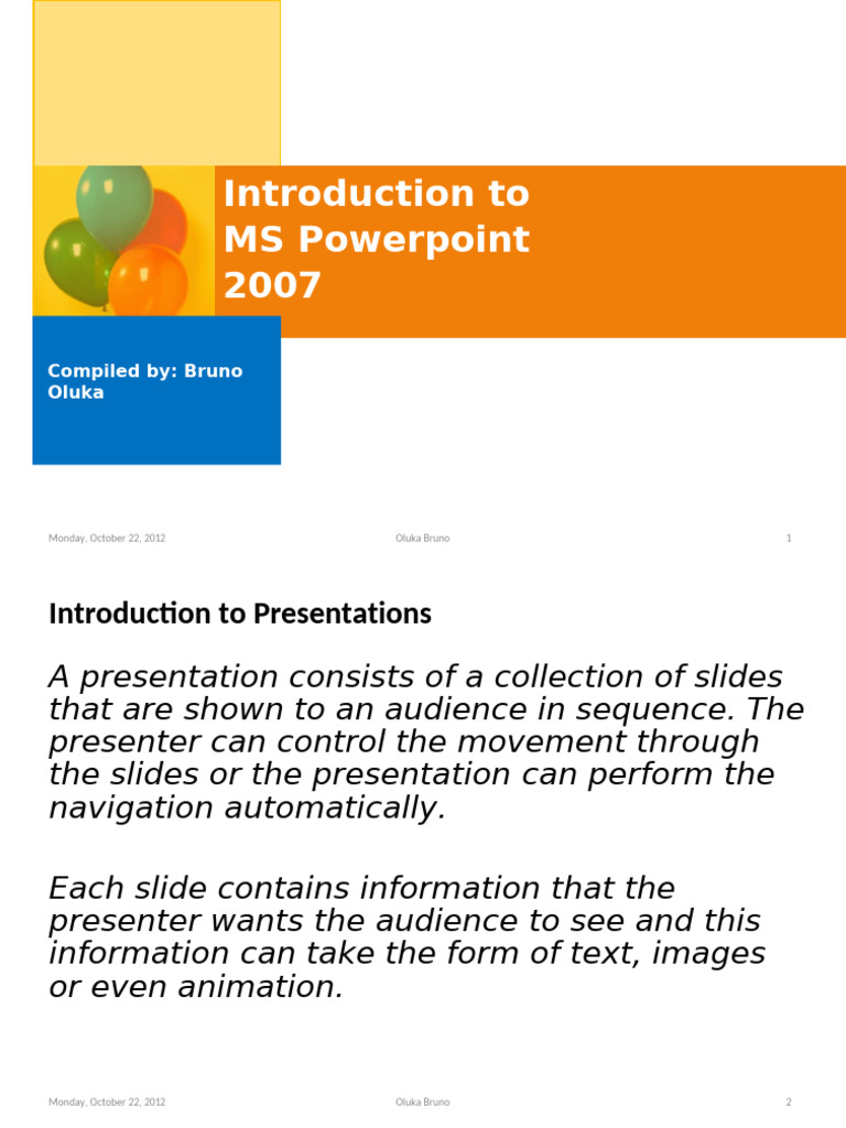 Introduction To Ms Powerpoint 2007 | PDF | Software | Computing