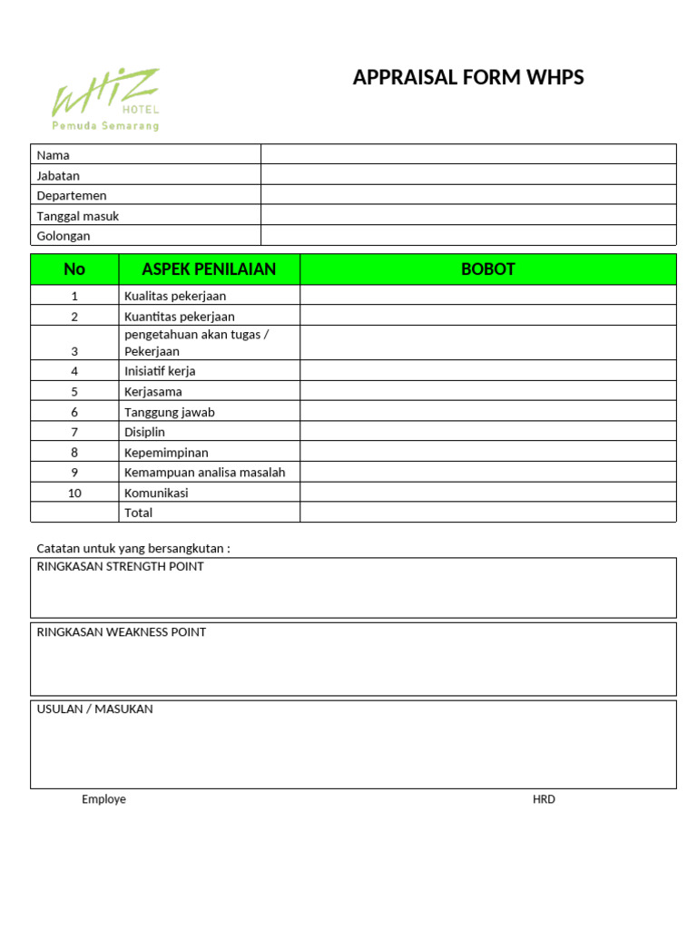 Formulir Penilaian Karyawan HRD | PDF