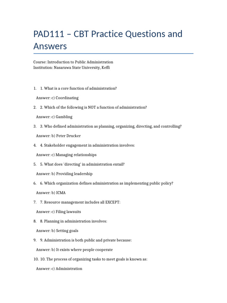 Public Administration CBT Questions | PDF | Public Administration ...