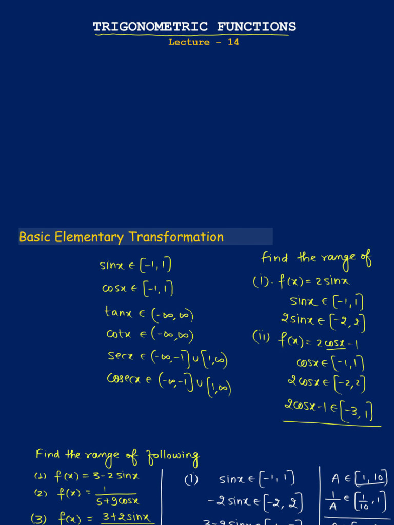 Trigonometric Functions 14 Class Notes Bhannat Maths Compressed | PDF