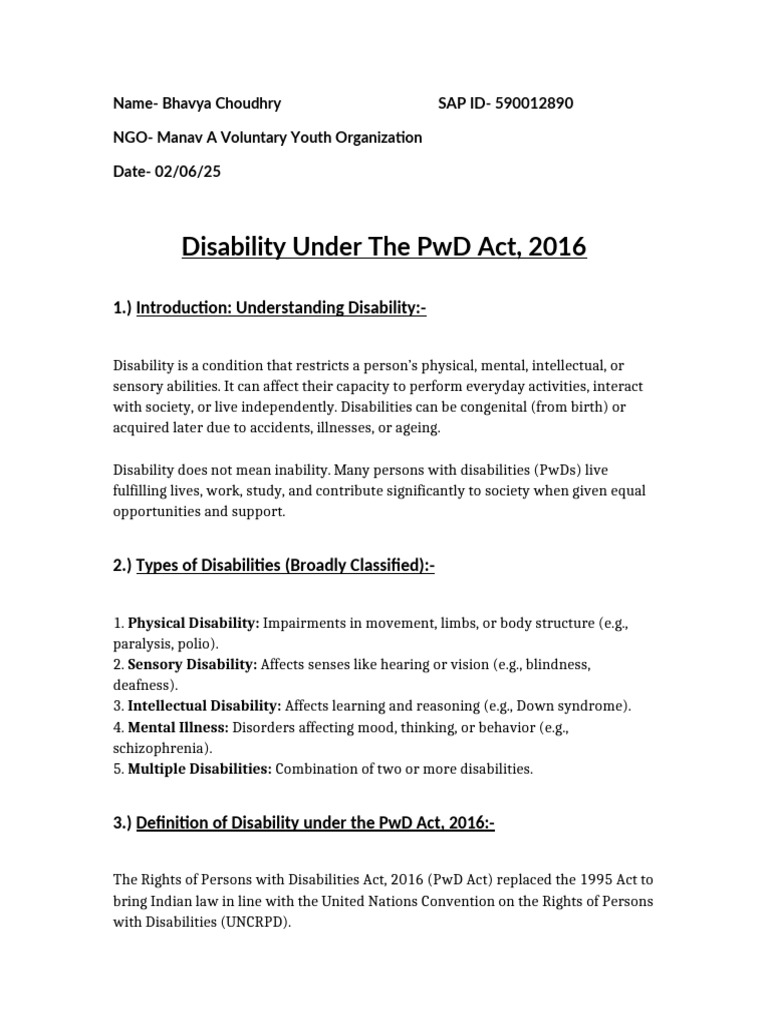 Understanding Disability and the PwD Act | PDF | Disability | Inclusion ...
