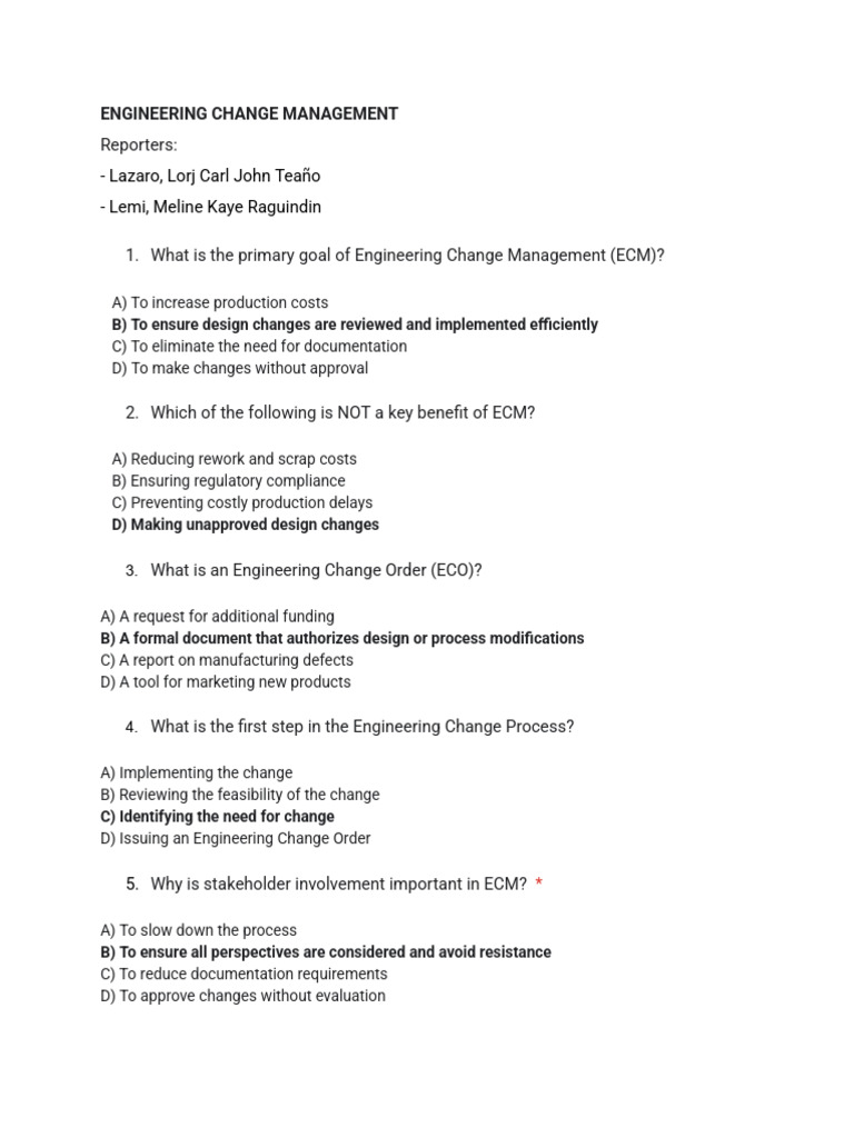 Engineering Change Management Questionnaire | PDF