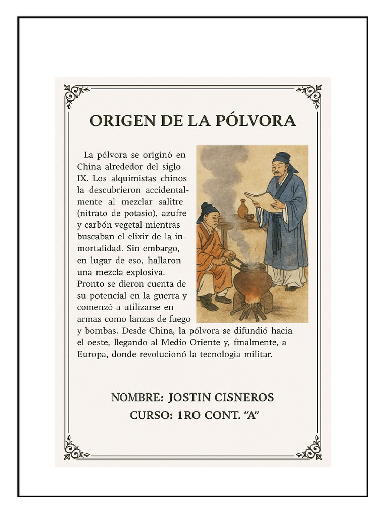 Proyecto Final Origen de La Polvora Jostin Cisneros | PDF