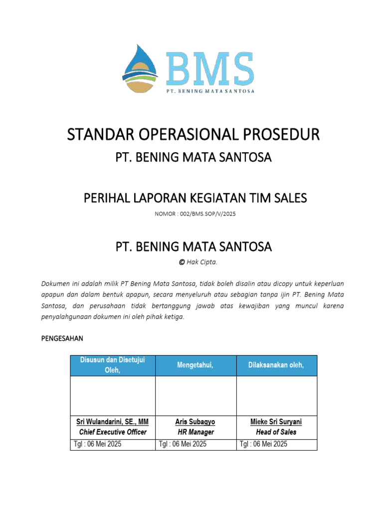 SOP Laporan Kegiatan Tim Sales BMS | PDF
