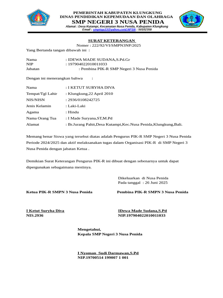 Surat Keterangan Pengurus Pik-R | PDF