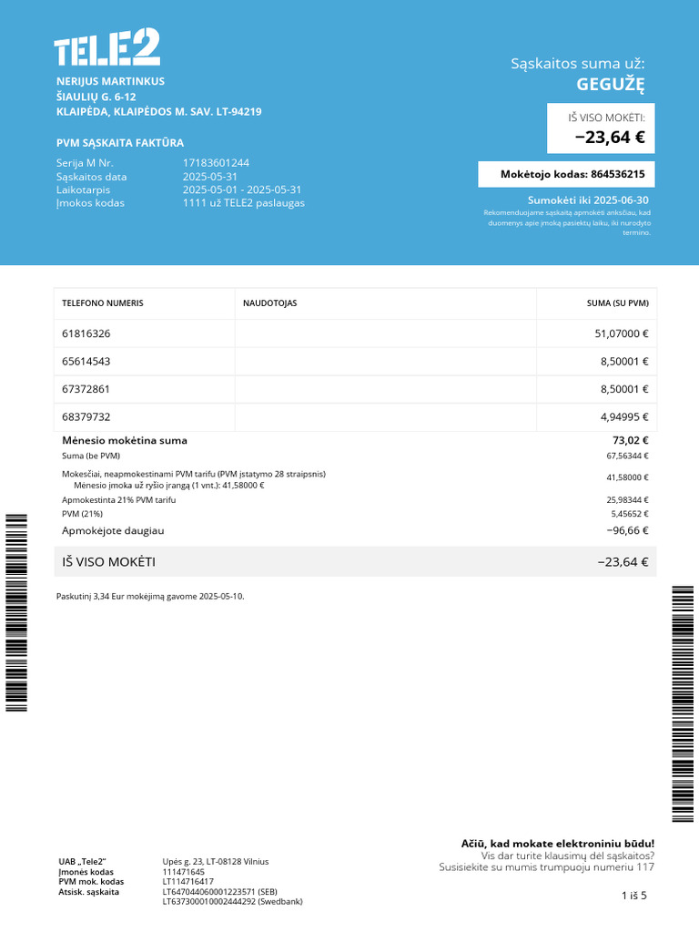 Tsa 17183601244 BILL | PDF