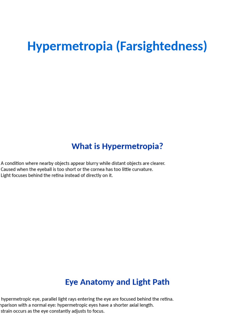 Understanding Hypermetropia: Types & Treatment | PDF