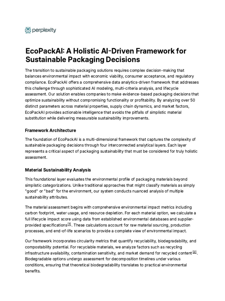 EcoPackAI - A Holistic AI-Driven Framework For Sust | PDF | Sustainability | Life Cycle Assessment