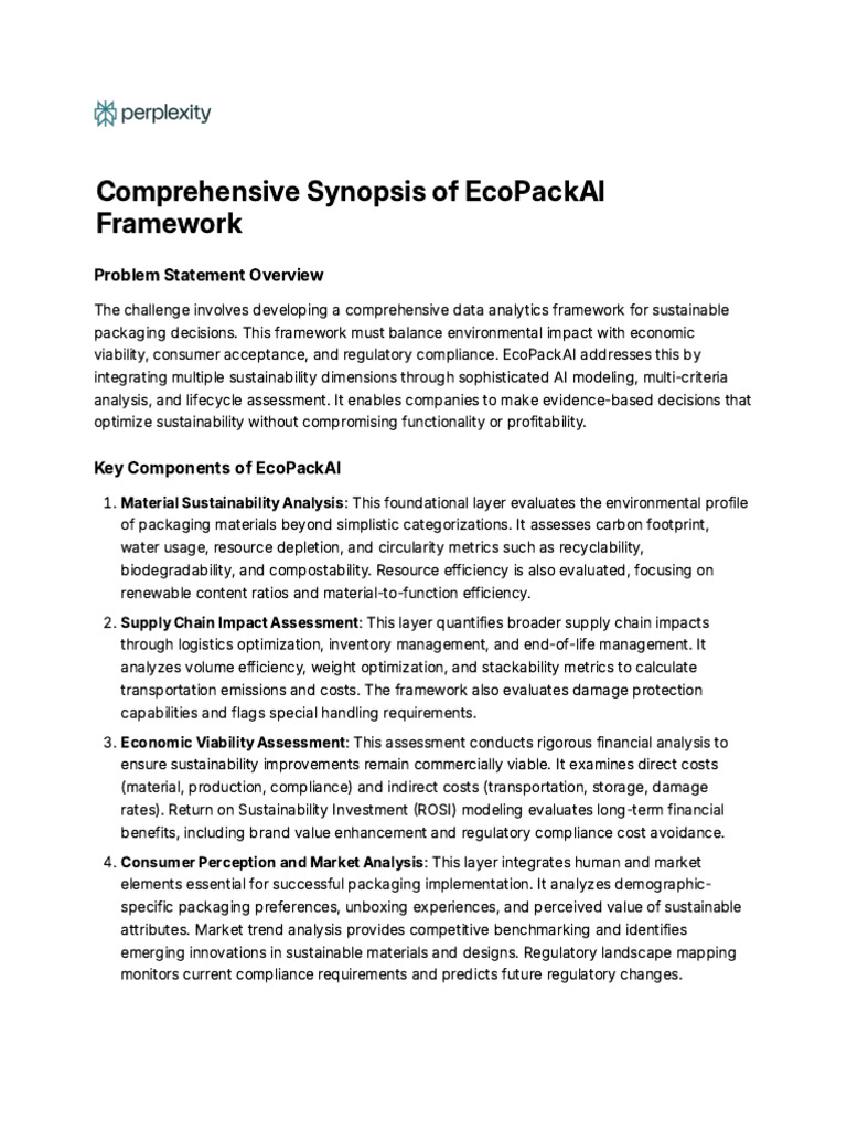 Comprehensive Synopsis of EcoPackAI Framework | PDF | Sustainability | Life Cycle Assessment
