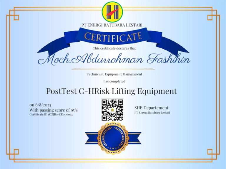 Certificate Lifting Equipment | PDF