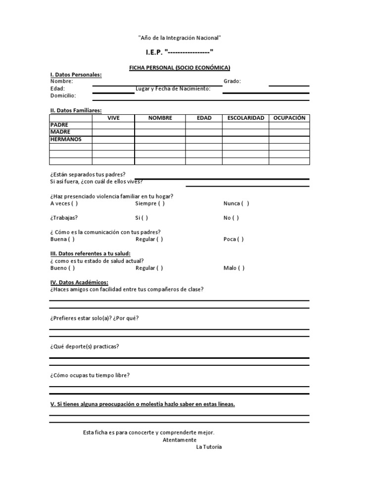 Ficha Personal Modelo