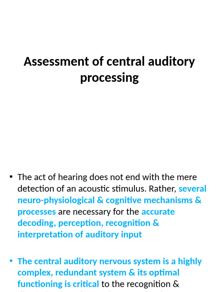 Assessment of Central Auditory Processing-1 | PDF | Hearing | Auditory ...