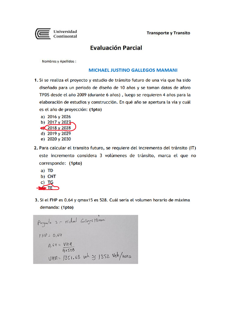 Examen Parcial de Transporte y Transito | PDF