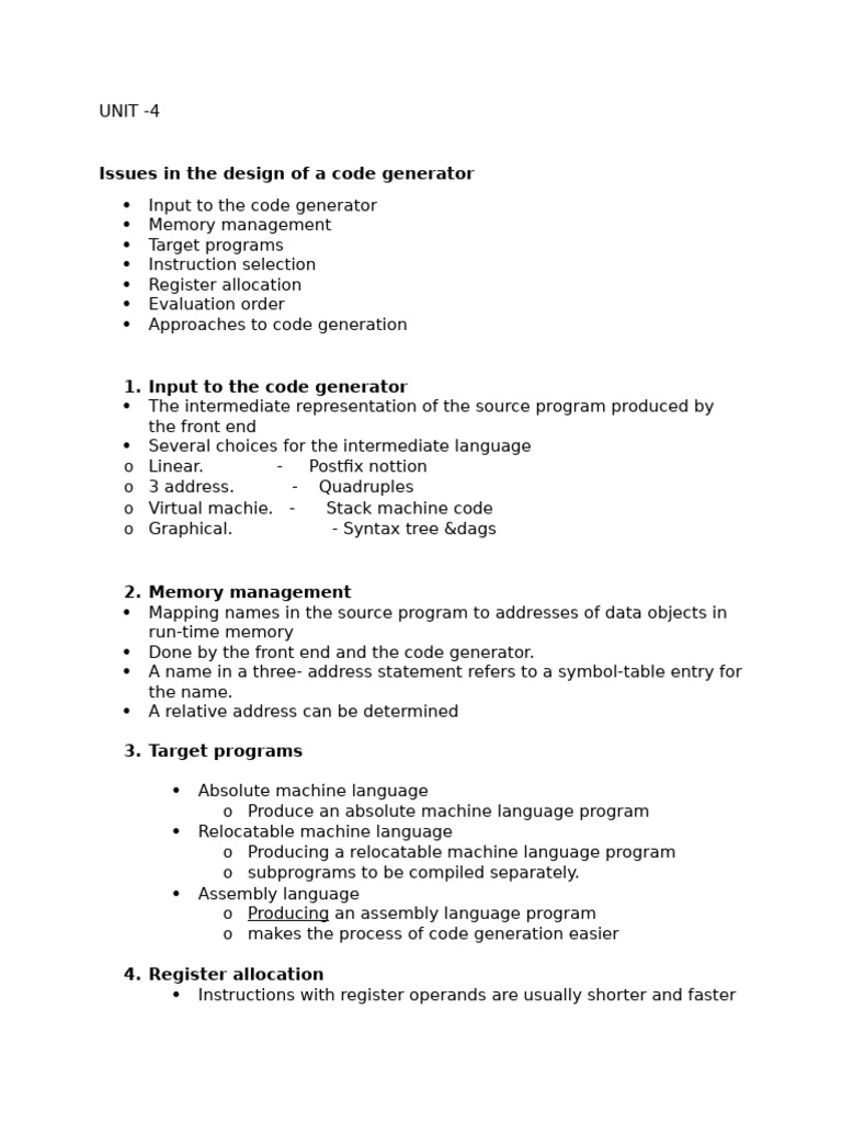Code Generator Design Issues and Optimizations | PDF | Program ...