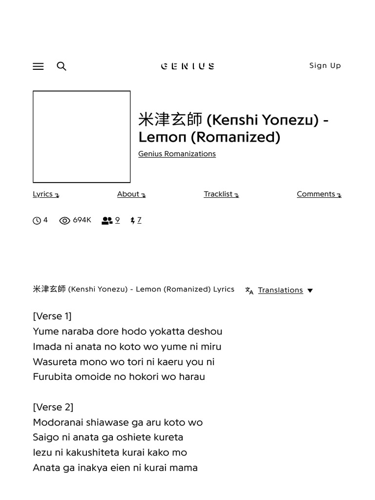 Kenshi Yonezu's Lemon Lyrics (Romanized) | PDF