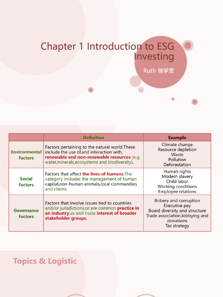 PDF 讲义 Ruth Chapter 1 Introduction to ESG Investing | PDF