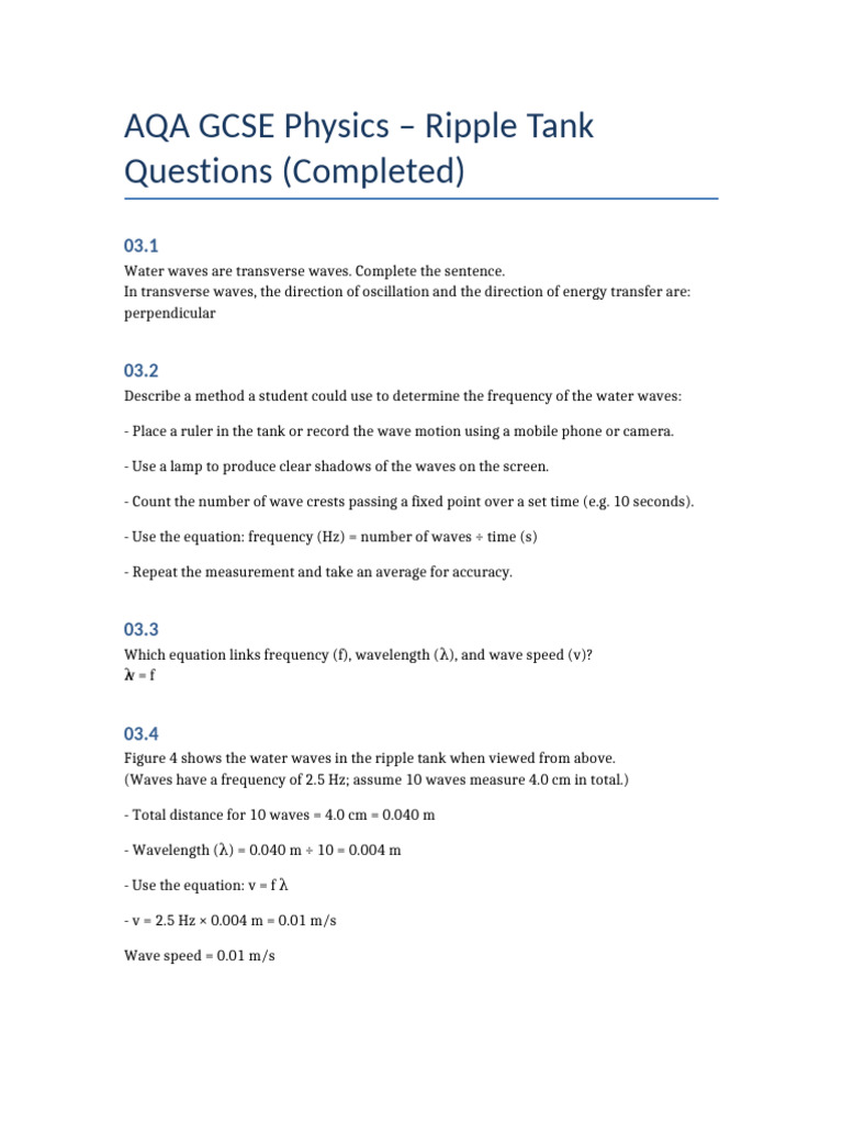 GCSE Physics: Ripple Tank Analysis | PDF