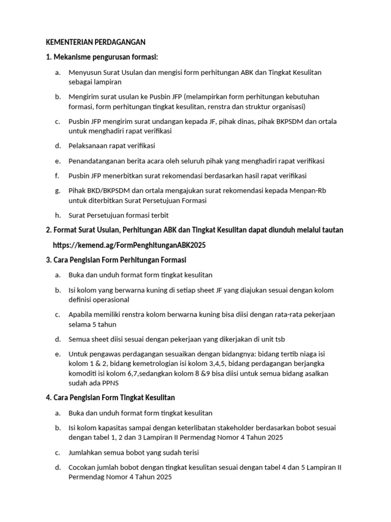 Persyaratan Usulan Formasi JF Perdagangan | PDF