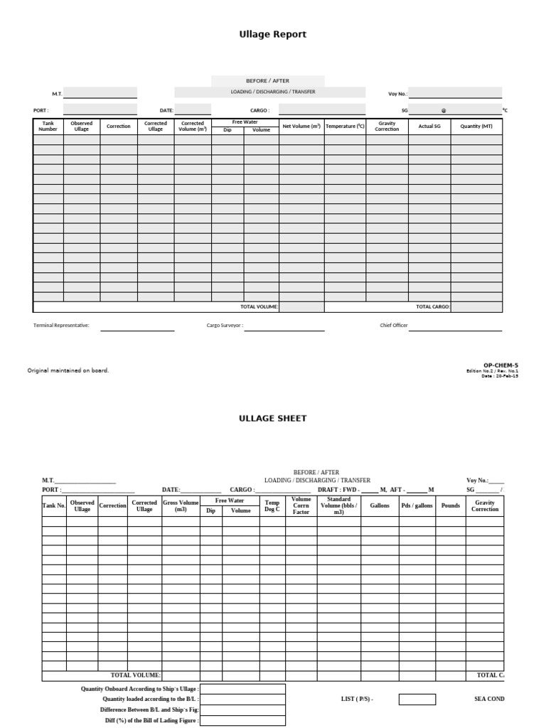 OP-CHEM-05 Ullage Report (Chemical) | PDF