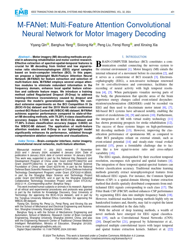 M-FANet Multi-Feature Attention Convolutional Neural Network For Motor Imagery Decoding | PDF ...