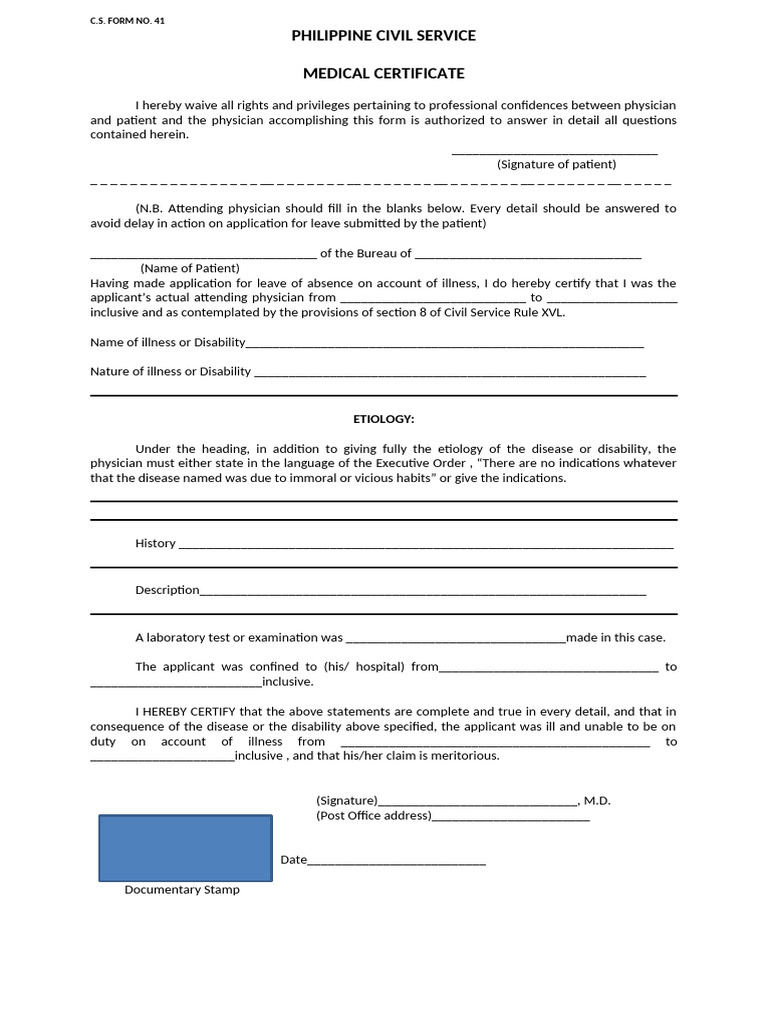 Cs Form 41 Medical Certificate | PDF | Health Sciences | Social Programs