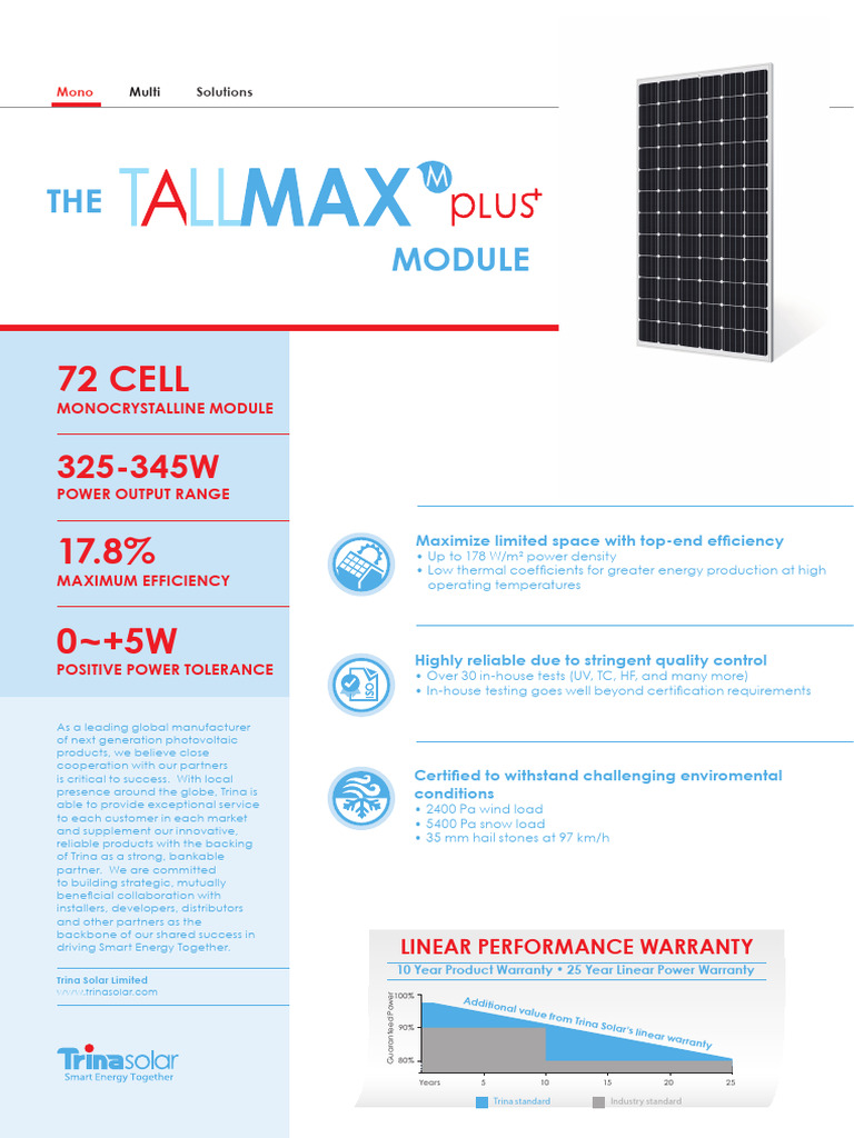 6.1 Trina 345 Mono 6inch 72cells PDF | PDF | Photovoltaics | Solar Panel