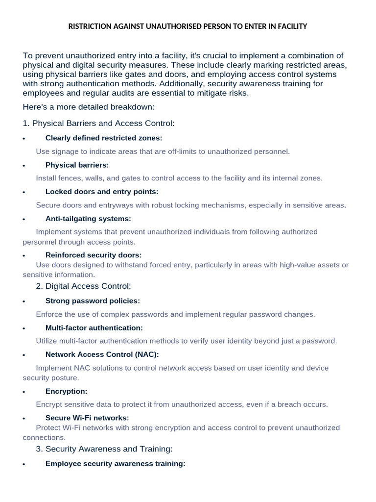 Preventing Unauthorized Facility Access | PDF | Access Control ...