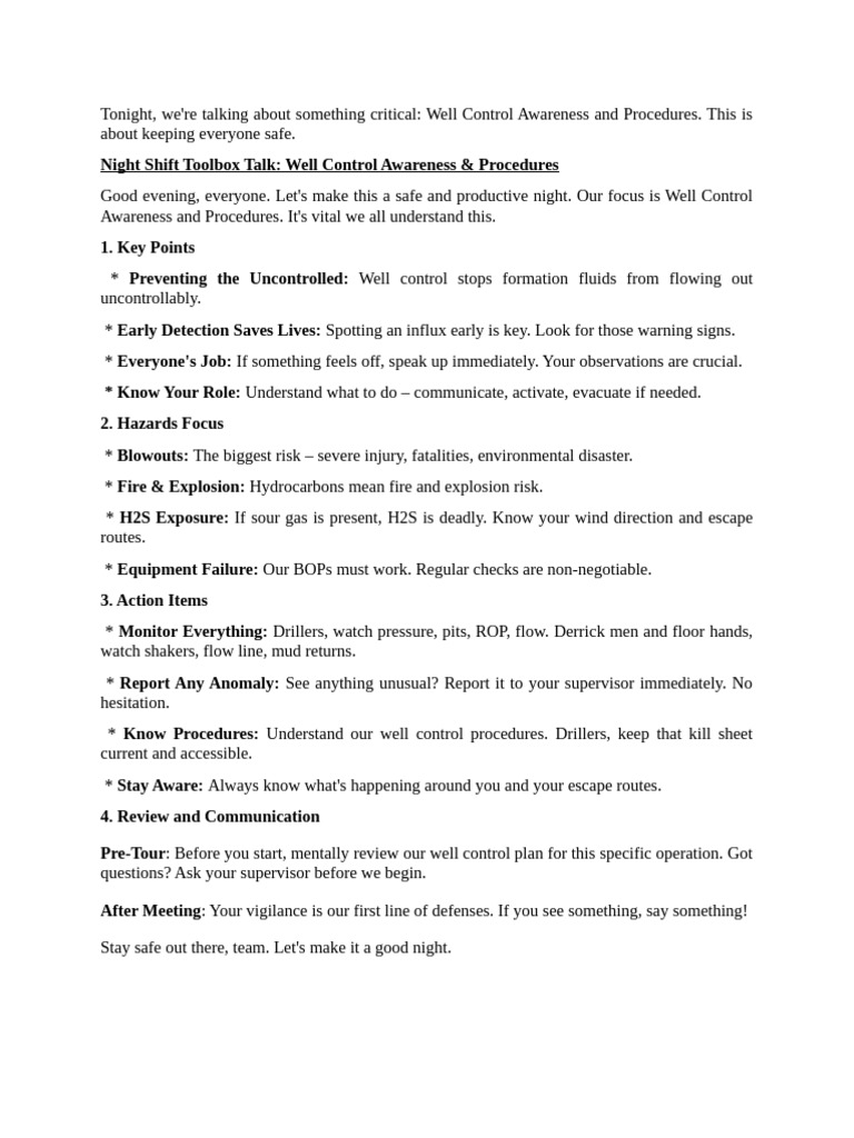 Well Control Awareness & Safety Procedures | PDF