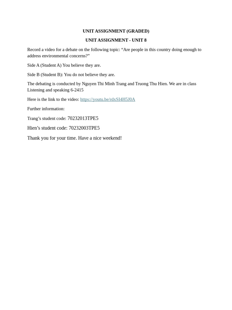 Assignment of Unit 8 - Nguyễn Thị Minh Trang Và Trương Thu Hiền | PDF
