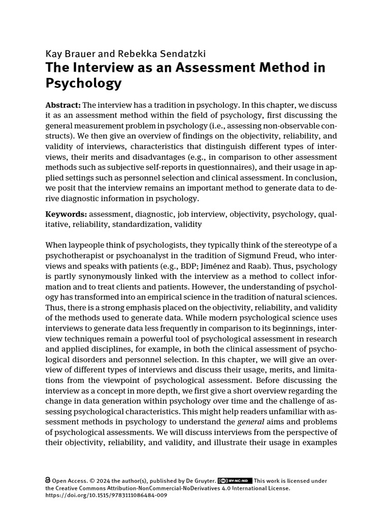 Interview Method in Psychological Assessment | PDF | Psychology ...