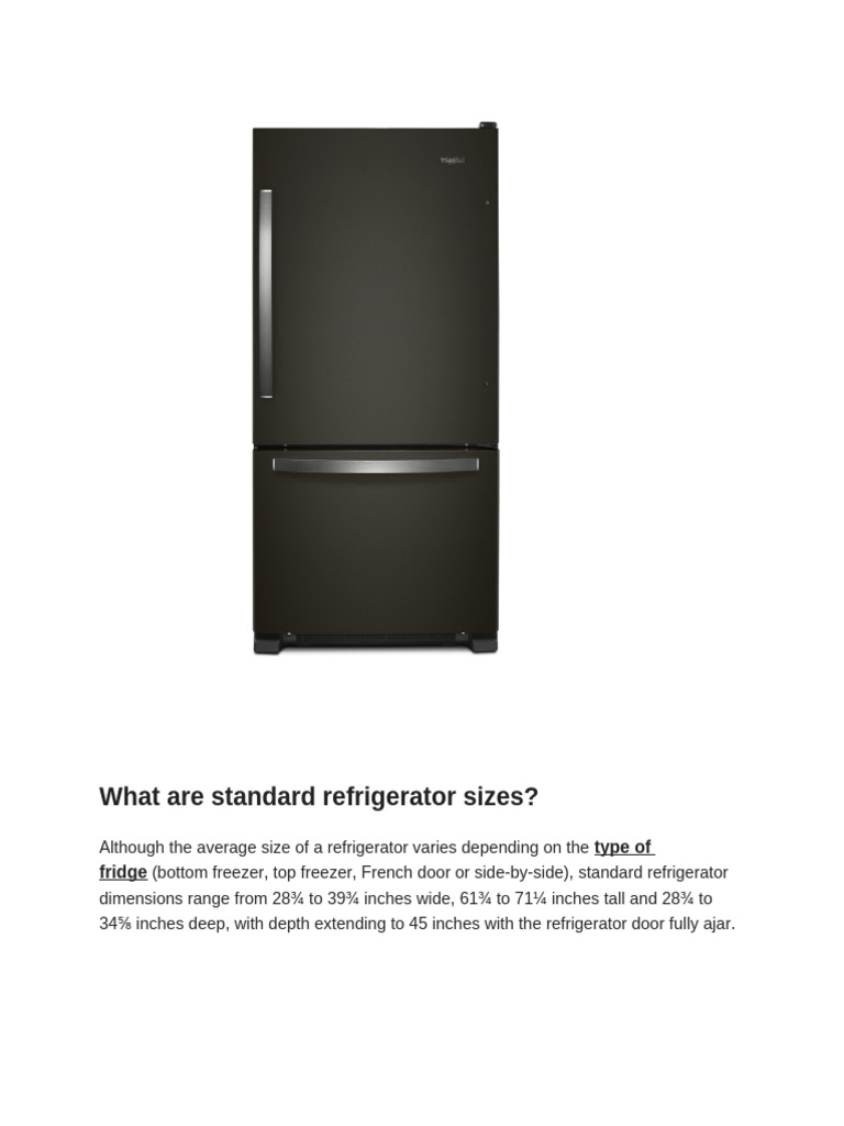 Standard Refrigerator Sizes Guide | PDF