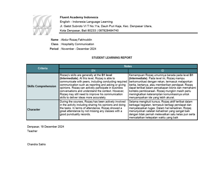 Laporan Pembelajaran Rozaq 2024 | PDF